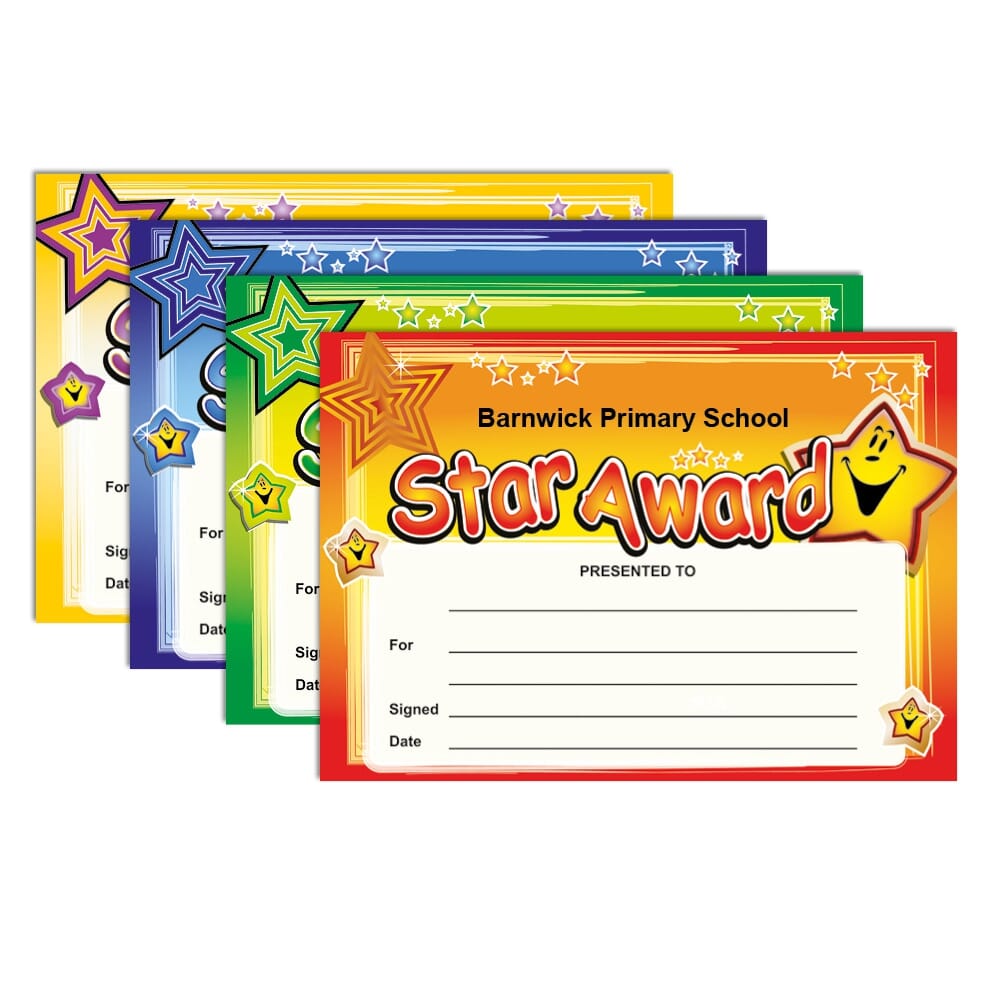 Quick Personalised Certificates - Star Award (4 sorts)