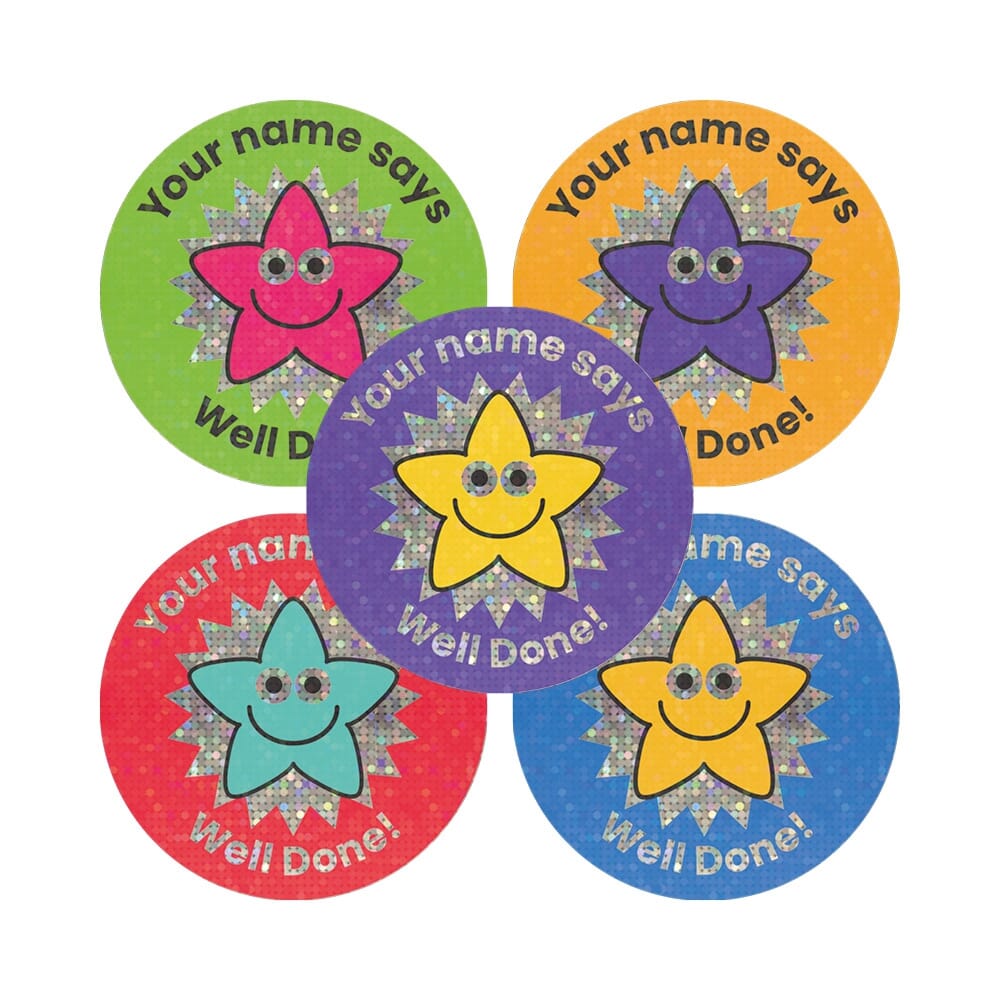 Quick Personalised Well Done Stars Sparkly Stickers