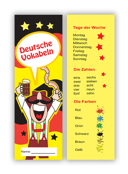 Bookmark: German Vocabulary Colourful Double-sided