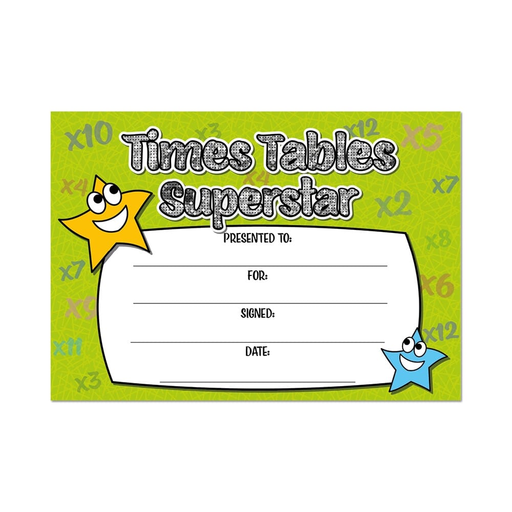 Times Tables Superstar Sparkling Certificates