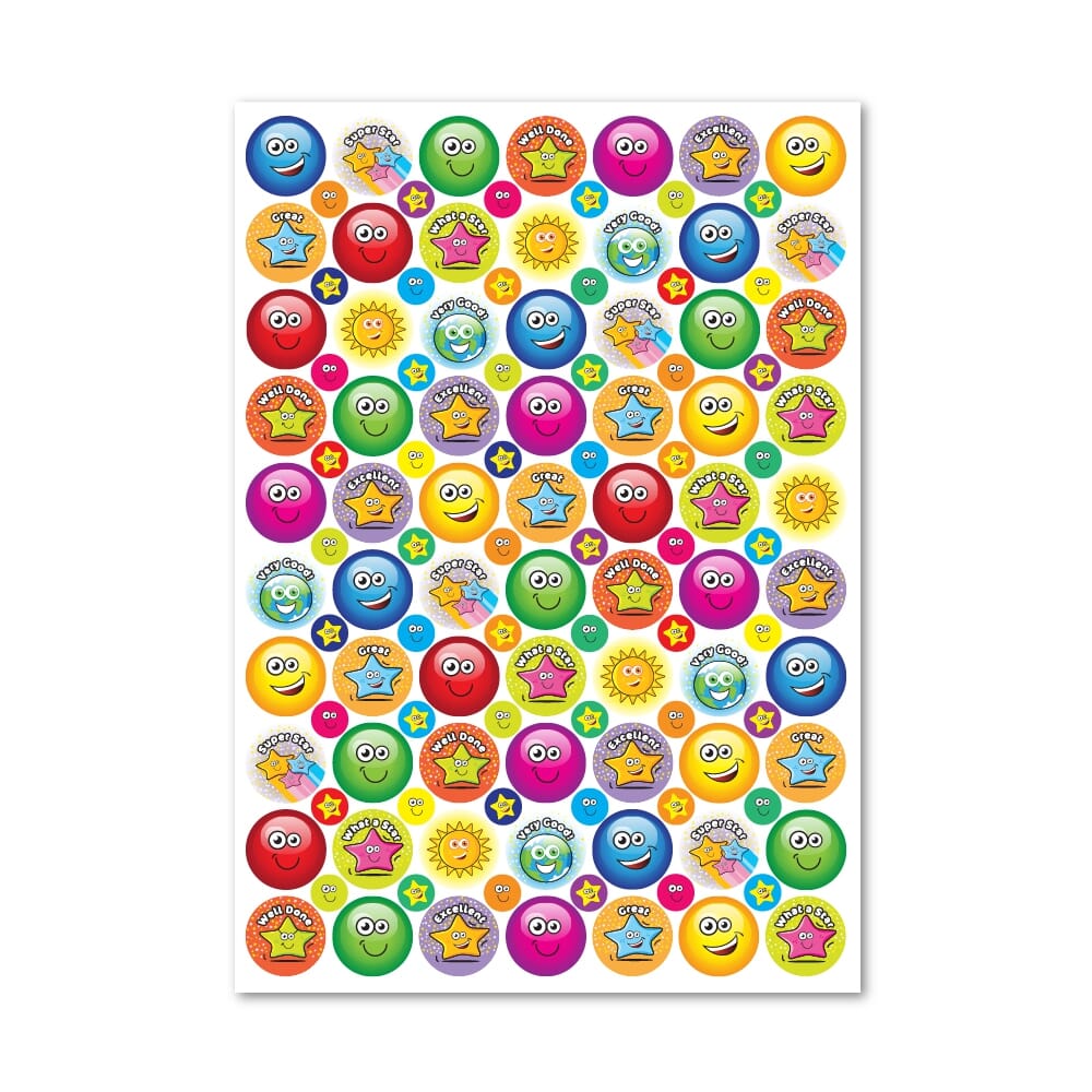 Stars & Smiles Stickers (25mm) - Bulk Pack: 50 A4 Sheets