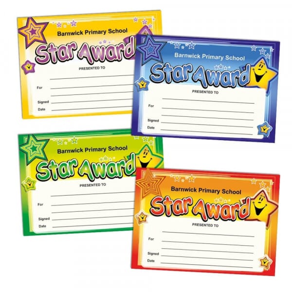 Quick Personalised Certificates - Star Award (4 sorts)