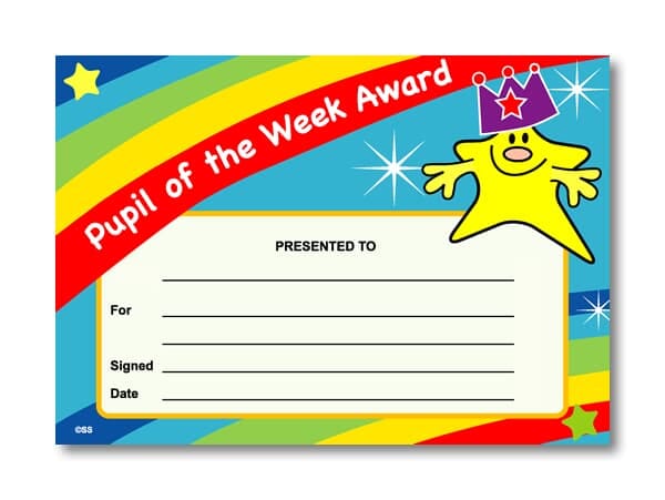Pupil of the Week Certificates - star design - SuperStickers