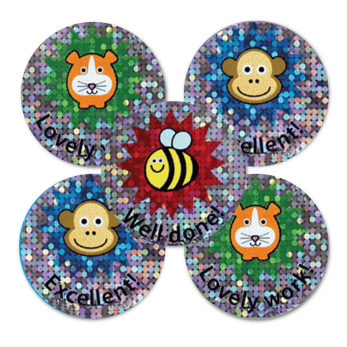Sparkly animal stickers with praise messages