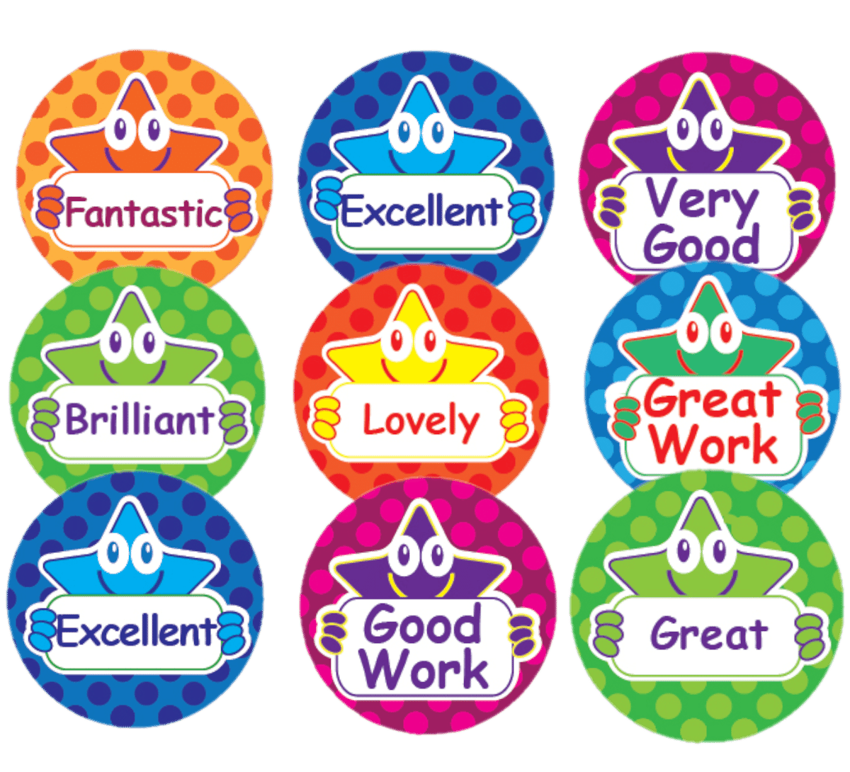 Mini Round Star Stickers with Praise